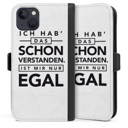 DeinDesign iPhone 13 Handy Klapph&uuml;lle Handyh&uuml;lle aus Kunst Leder schwarz Flip Case Spruch Sayings Statement Sideflip mit Lasche