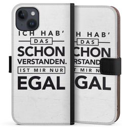 DeinDesign iPhone 14 Plus Handy Klapph&uuml;lle Handyh&uuml;lle aus Kunst Leder schwarz Flip Case Spruch Sayings Statement Sideflip mit langer Lasche
