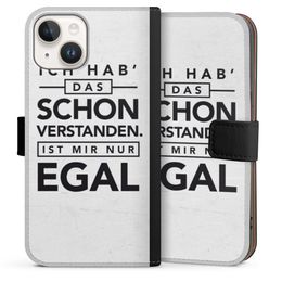 DeinDesign iPhone 14 Handy Klapph&uuml;lle Handyh&uuml;lle aus Kunst Leder schwarz Flip Case Spruch Sayings Statement Sideflip mit Lasche