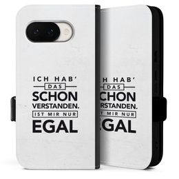 DeinDesign Google Pixel 9a Handy Klapph&uuml;lle Handyh&uuml;lle aus Kunst Leder schwarz Flip Case Spruch Sayings Statement Sideflip mit Lasche