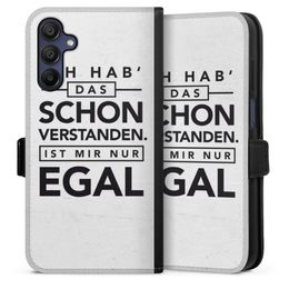 DeinDesign Galaxy A15 Handy Klapph&uuml;lle Handyh&uuml;lle aus Kunst Leder schwarz Flip Case Spruch Sayings Statement Sideflip mit Lasche