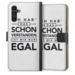 DeinDesign Galaxy A13 5G Handy Klapph&uuml;lle Handyh&uuml;lle aus Kunst Leder schwarz Flip Case Spruch Sayings Statement Sideflip mit langer Lasche