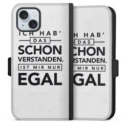 DeinDesign iPhone 15 Handy Klapph&uuml;lle Handyh&uuml;lle aus Kunst Leder schwarz Flip Case Spruch Sayings Statement Sideflip mit Lasche