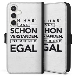 DeinDesign Galaxy S24 FE 5G Handy Klapph&uuml;lle Handyh&uuml;lle aus Kunst Leder schwarz Flip Case Spruch Sayings Statement Sideflip mit Lasche