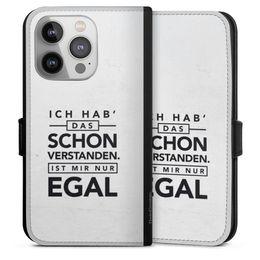 DeinDesign iPhone 14 Pro Handy Klapph&uuml;lle Handyh&uuml;lle aus Kunst Leder schwarz Flip Case Spruch Sayings Statement Sideflip mit langer Lasche