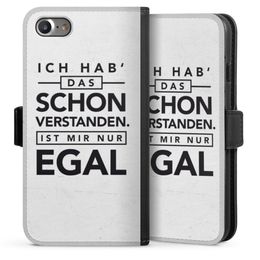 DeinDesign iPhone SE (2022) Handy Klapph&uuml;lle Handyh&uuml;lle aus Kunst Leder schwarz Flip Case Statement Spruch Sayings Sideflip mit Lasche