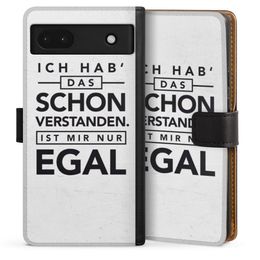 DeinDesign Google Pixel 6a Handy Klapph&uuml;lle Handyh&uuml;lle aus Kunst Leder schwarz Flip Case Spruch Sayings Statement Sideflip mit langer Lasche