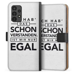 DeinDesign Galaxy A13 4G Handy Klapph&uuml;lle Handyh&uuml;lle aus Kunst Leder schwarz Flip Case Spruch Sayings Statement Sideflip mit langer Lasche