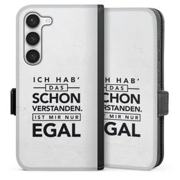DeinDesign Galaxy S23 Handy Klapph&uuml;lle Handyh&uuml;lle aus Kunst Leder schwarz Flip Case Spruch Sayings Statement Sideflip mit Lasche