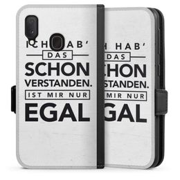 DeinDesign Galaxy A20e Handy Klapph&uuml;lle Handyh&uuml;lle aus Kunst Leder schwarz Flip Case Spruch Sayings Statement Sideflip mit Lasche