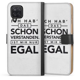 DeinDesign Galaxy A12 Handy Klapph&uuml;lle Handyh&uuml;lle aus Kunst Leder schwarz Flip Case Spruch Sayings Statement Sideflip mit langer Lasche