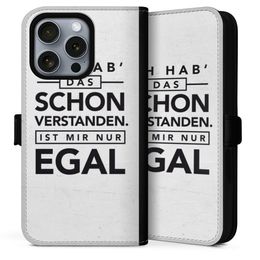 DeinDesign iPhone 16 Pro Max Handy Klapph&uuml;lle Handyh&uuml;lle aus Kunst Leder schwarz Flip Case Spruch Sayings Statement Sideflip mit Lasche