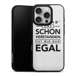 DeinDesign iPhone 16 Pro Handy Premium Silikon H&uuml;lle Handyh&uuml;lle schwarz Case Spruch Sayings Statement Silikon Premium Case