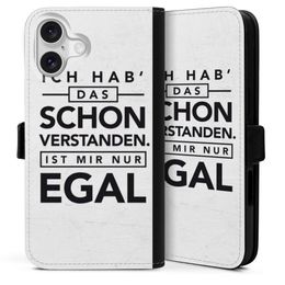 DeinDesign iPhone 16 Plus Handy Klapph&uuml;lle Handyh&uuml;lle aus Kunst Leder schwarz Flip Case Spruch Sayings Statement Sideflip mit Lasche