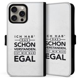 DeinDesign iPhone 16 Pro Handy Klapph&uuml;lle Handyh&uuml;lle aus Kunst Leder schwarz Flip Case Spruch Sayings Statement Sideflip mit Lasche
