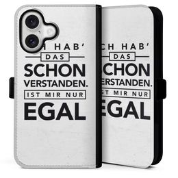 DeinDesign iPhone 16 Handy Klapph&uuml;lle Handyh&uuml;lle aus Kunst Leder schwarz Flip Case Spruch Sayings Statement Sideflip mit Lasche