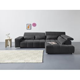 Ecksofa COTTA "Orion L-Form", schwarz, B:310cm H:70cm T:225cm, 100% Polyester, Sofas, Ecksofa, mit Kopfteilverstellung & 5 Nierenkissen