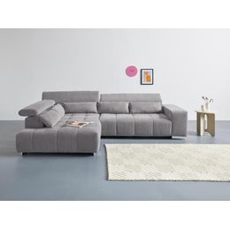 Ecksofa COTTA "Orion L-Form", grau (stone), B:310cm H:70cm T:225cm, 90% Polyester, 10% Polyamid, Sofas, Ecksofa, mit Kopfteilverstellung & 5 Nierenkissen