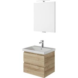 Badm&ouml;bel-Set SAPHIR "Serie 4035 2-teilig, Keramikwaschtisch mit LED-Spiegel, 60 cm breit", braun (riviera eiche quer nachbildung), B:60cm H:200cm T:45cm, Spanplatte, Kastenm&ouml;bel-Sets, Badm&ouml;bel-Set, Badezimmer-Set inkl. Schubladen-D&auml;mpfer, 2 Schubladen, Waschplatz