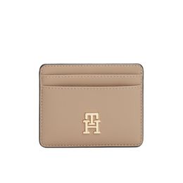 Kartenetui Tommy Hilfiger "TH FEMININE CC HOLDER", Damen, grau (taupe), Lederimitat, unifarben, Kleinlederwaren, Portemonnai, Geldbörse mit edlem TH-Schmuckelement