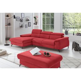Ecksofa COTTA "Kitty L-Form, B: 242 cm", rot, B:244cm H:72cm T:166cm, Microfaser (100% Polyester);Flachgewebe (100% Polyester), Sofas, Ecksofa, mit Kopfteilverstellung, optional Bettfunktion & Bettkasten
