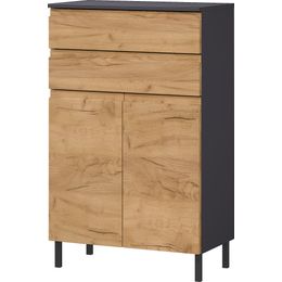 Kommode Germania "Scantic", grau (graphit, grandson, eiche, nachbildung), B:60cm H:97cm T:34cm, MDF, Spanplatte, Sideboards, mit griffloser Optik