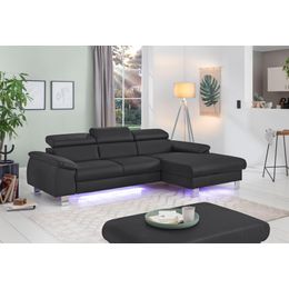 Ecksofa COTTA "Komaris L-Form, B: 244 cm", schwarz, B:244cm H:72cm T:166cm, Microfaser PRIMABELLE (100% Polyester);Kunstleder SOFTLUX(100%Polyurethan);Feinstruktur (100% Polyester);Kunstleder SOFTLUX/Struktur (100%Polyurethan, 90%Polyester, 10% Polyacryl), Sofas, Ecksofa, mit Kopfteilverstellung, optional Bettfunktion, Bettkasten & Licht, Topseller
