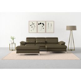Sit & More Ecksofa SIT & MORE "Cabrio L-Form, B: 295 cm, mit Sitztiefen-, Arm- & Kopfteilverstellung", gr&uuml;n (olive), B:295cm H:87cm T:180cm, Sofas, Ecksofa, 2 Nierenkissen, Federkern, optional Bettfunktion und Stauraum