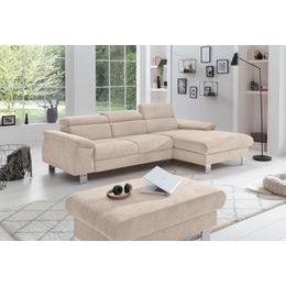 Ecksofa COTTA "Komaris L-Form, B: 244 cm", beige, B:244cm H:72cm T:166cm, Microfaser PRIMABELLE (100% Polyester);Kunstleder SOFTLUX(100%Polyurethan);Feinstruktur (100% Polyester);Kunstleder SOFTLUX/Struktur (100%Polyurethan, 90%Polyester, 10% Polyacryl), Sofas, Ecksofa, mit Kopfteilverstellung, optional Bettfunktion, Bettkasten & Licht, Topseller
