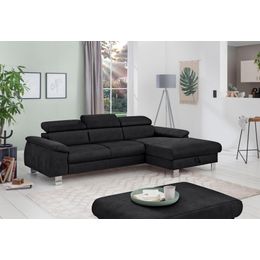 Ecksofa COTTA "Komaris L-Form, B: 244 cm", schwarz, B:244cm H:72cm T:166cm, Microfaser PRIMABELLE (100% Polyester);Kunstleder SOFTLUX(100%Polyurethan);Feinstruktur (100% Polyester);Kunstleder SOFTLUX/Struktur (100%Polyurethan, 90%Polyester, 10% Polyacryl), Sofas, Ecksofa, mit Kopfteilverstellung, optional Bettfunktion, Bettkasten & Licht, Topseller