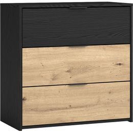 Schubkastenkommode ByLiving "Rimini", schwarz, B:80cm, Sideboards, Melamin Eiche schwarz und Artisan Eiche, 3 Schubkästen, Breite 80 cm