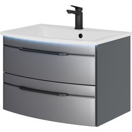 Waschtisch SAPHIR "Serie 7045 Mineralmarmor-Waschtisch und Unterschrank, 71,5 cm breit", grau (stahlgrau metallic), B:71,5cm H:50,2cm T:49,8cm, Waschtische, Waschtisch, Waschplatz mit 2 Schubladen, Badm&ouml;bel Set mit Waschtisch