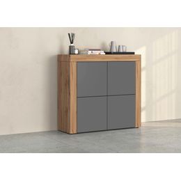 Highboard Inosign "CHRONOS Breite 140 cm mit 4 Türen und 8 Fächer 'Made in Italy'", grau (anthrazit matt, eiche wotan), B:140cm H:130cm T:40cm, FSC-zertifizierter Holzwerkstoff, Sideboards, Hohes Sideboard, Kommode, Schrank, Grifflos mit Push to Open