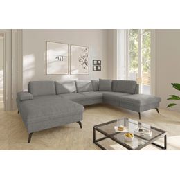 Sit & More Wohnlandschaft SIT & MORE "Morris Jubi U-Form, B: 300 cm", grau, B:300cm H:83cm T:202cm, 100% Polyester, Sofas, Wohnlandschaft, mit Armteilfunktion & 1 Zierkissen, optional Bettfunktion, Topseller