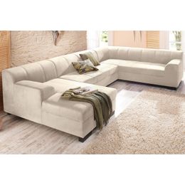 Wohnlandschaft Home Affaire "Falk klare Linien, zeitlos und komfortabel, U-Form", beige (creme), B:320cm H:77cm T:90cm, Luxus-Microfaser (100% Polyester);Microfaser PRIMABELLE (100% Polyester);Microfaser in Antiklederoptik (100% Polyester), Sofas, mit Federkern und wahlweise mit Bettfunktion