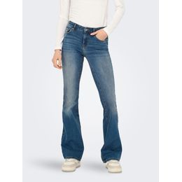 Bootcut-Jeans Only "ONLBLUSH MID FLARED DNM DOT741 NOOS", Damen, Gr. M (38), Länge 30, blau (medium blau denim), Denim/Jeans, Obermaterial: 92% Baumwolle, 6% Elastomultiester, 2% Elasthan, unifarben, Jeans