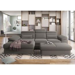 Sit & More Ecksofa SIT & MORE "Cabrio L-Form, B: 295 cm, mit Sitztiefen-, Arm- & Kopfteilverstellung", braun (schlamm), B:295cm H:87cm T:180cm, 100% Polyester, Sofas, Ecksofa, 2 Nierenkissen, Federkern, optional Bettfunktion und Stauraum