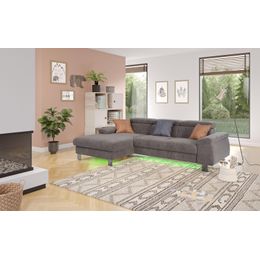 Ecksofa COTTA "Komaris L-Form, B: 244 cm", grau (anthrazit), B:244cm H:72cm T:166cm, 88% POLYESTER (PES) 12% POLYAMID (PA), Sofas, Ecksofa, mit Kopfteilverstellung, optional Bettfunktion, Bettkasten & Licht, Topseller