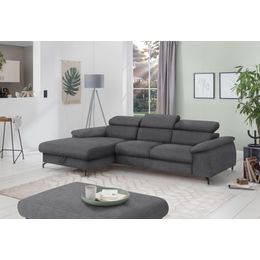 Ecksofa COTTA "Kitty L-Form, B: 242 cm", grau (schwarzgrau), B:244cm H:72cm T:166cm, Microfaser (100% Polyester);Flachgewebe (100% Polyester), Sofas, Ecksofa, mit Kopfteilverstellung, optional Bettfunktion & Bettkasten