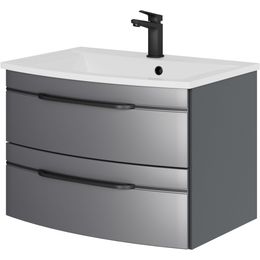 Waschtisch SAPHIR "Serie 7045 Mineralmarmor-Waschtisch und Unterschrank, 71,5 cm breit", grau (stahlgrau metallic), B:71,5cm H:50,2cm T:49,8cm, Waschtische, Waschtisch, Waschplatz mit 2 Schubladen, Badm&ouml;bel Set mit Waschtisch