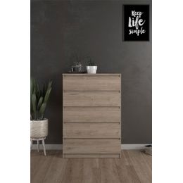 Kommode Inosign "Naia, Aufbewahrung, 5 Schubladen, Hochglanz-Optik, grifflose Front", braun (jackson hickory), B:77cm H:111,3cm T:50cm, Spanplatte, Sideboards, Modern, skandinavisches Design, in mehrere Farben, Hoch