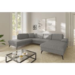Sit & More Wohnlandschaft SIT & MORE "Morris Jubi U-Form, B: 300 cm", grau, B:300cm H:83cm T:202cm, 100% Polyester, Sofas, Wohnlandschaft, mit Armteilfunktion & 1 Zierkissen, optional Bettfunktion, Topseller