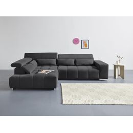 Ecksofa COTTA "Orion L-Form", schwarz, B:310cm H:70cm T:225cm, 100% Polyester, Sofas, Ecksofa, mit Kopfteilverstellung & 5 Nierenkissen