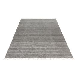 Teppich Obsession "My Dakar 365", grau, B:200cm H:5mm L:290cm, Polyethylen (PE), Teppiche, Teppich, Rauten Muster, mit Fransen, handgewebt, In- und Outdoor geeignet