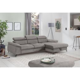 Ecksofa COTTA "Kitty L-Form, B: 242 cm", grau (schwarzgrau), B:244cm H:72cm T:166cm, Microfaser (100% Polyester);Flachgewebe (100% Polyester), Sofas, Ecksofa, mit Kopfteilverstellung, optional Bettfunktion & Bettkasten