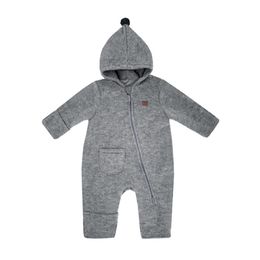Fleeceoverall MaxiMo, Mädchen, Gr. 62, grau, Fleece, Obermaterial: 100% Wolle. Futter: 95% Baumwolle, 5% Elasthan, lang, Krempelärmel, Overalls, mit Zipfelkapuze mit Pompon und Reißverschluss