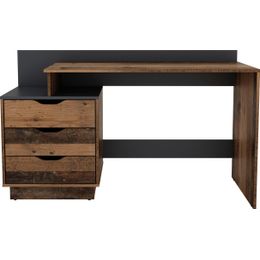 Schreibtisch ByLiving "Bern, moderner Computertisch", braun (old wood, anthrazit, old wood, old wood), B:138cm H:83,5cm T:51,6cm, Tische, mit viel Stauraum, Breite 138cm, rechts oder links montierbar