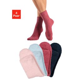 Kuschelsocken Lascana, Damen, Gr. - (36/42), bunt (1x hellblau, 1x navy, 1x rose, 1x rosewood), Elasthan, Polyester, unifarben, elastisch, Socken, weich und warm, aus Flausch-Qualität