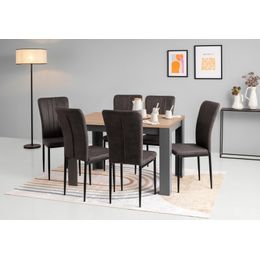Essgruppe Home Affaire "Bergamo", grau (dunkelgrau, dunkelgrau, schwarz), B:140cm H:75cm T:80cm, FSC-zertifizierter Holzwerkstoff, Melamin, Metall, Sitzmöbel-Sets, 7-tlg. Essgruppe mit ausziehbarem Tisch, erhältlich in vielen Farben