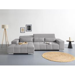 Ecksofa COTTA "Orion L-Form", grau, B:307cm H:73cm T:186cm, 90% Polyester, 10% Polyamid, Sofas, Ecksofa, mit 2x Kopfteilverstellung & 3 Nierenkissen